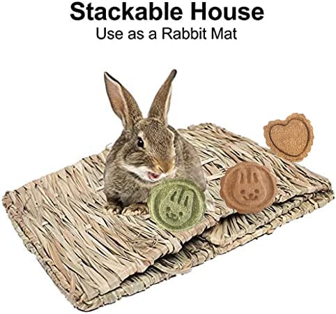 QHZAHNG Bunny Grass House,Natural Handmade Edible Foldable Comfortable Grass nest for Rabbits,Bunny, Guinea Pig, Little Animals, Play Paradise Grass Nest。 (B)