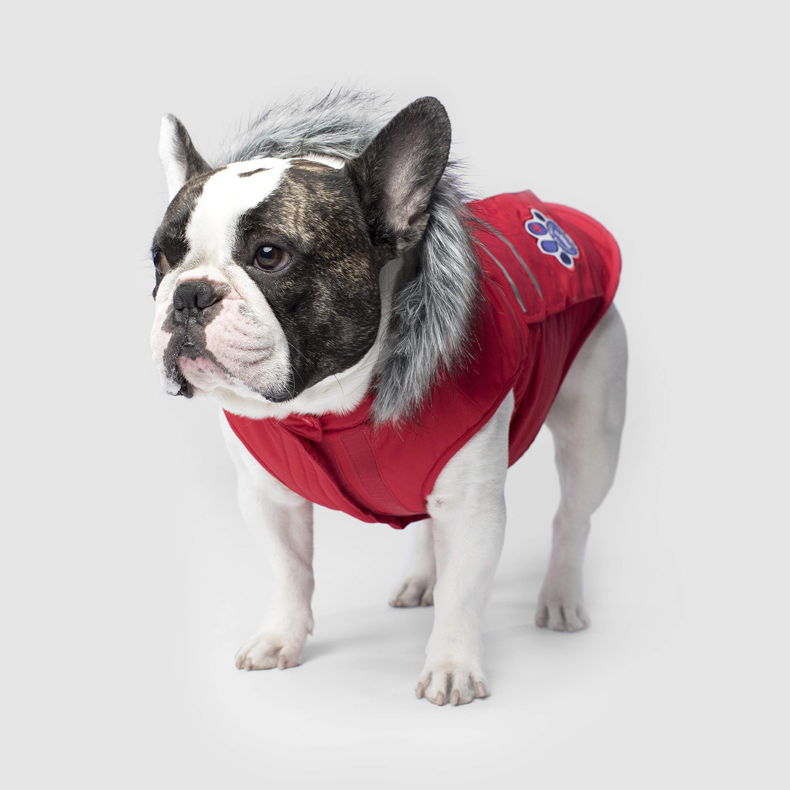 Canada Pooch Dog Winter Vest with Water-Resistant Insulation Down Jacket for Warmth Comfortable Winter Dog Coat with Fleece Lining Easy On Velcro Closure for Small Medium Large Dogs - Red/Size 12