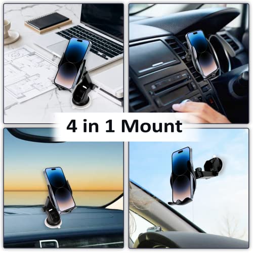 Wireless Car Charger,15W Fast Charging, Phone Holder Mount, Auto Clamping, Phone Mount Phone Holder for iPhone 14 13 12 11, Samsung Galaxy S23+ S22, etc