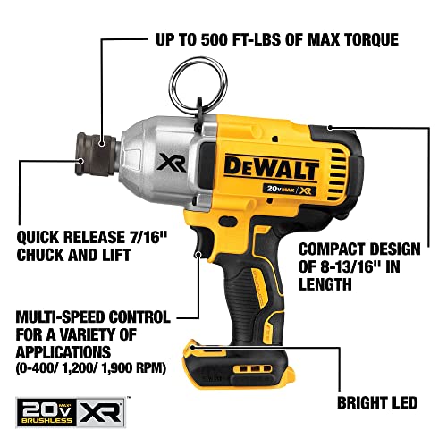 DEWALT 20V MAX XR Cordless Impact Wrench with Quick Release Chuck, 7/16-Inch, Tool Only (DCF898B)
