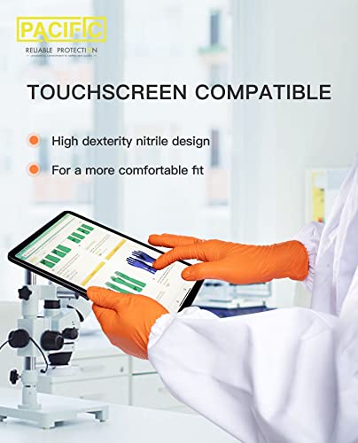 PACIFIC PPE Strength Nitrile Industrial Orange Gloves, 8 Mil, Diamond Texture Disposable Heavy-Duty, Powder Free, Large, 100 Count