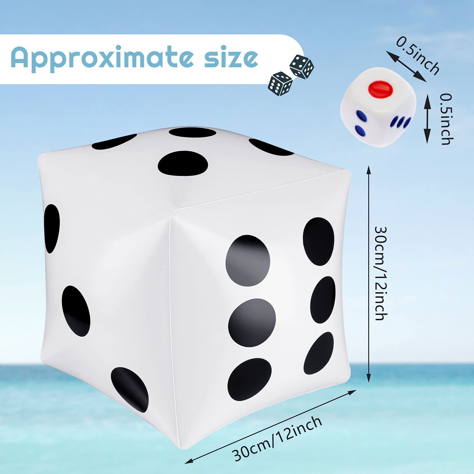 Sumind 12 Inch Jumbo Inflatable Dice Outdoor Fun Huge Inflatable Dice Set Include 3 Jumbo Inflatable Dices, 10 Pieces 12 mm Plastic Dices for Indoor Outdoor Broad Game and Pool Party Supplies Prop Toy