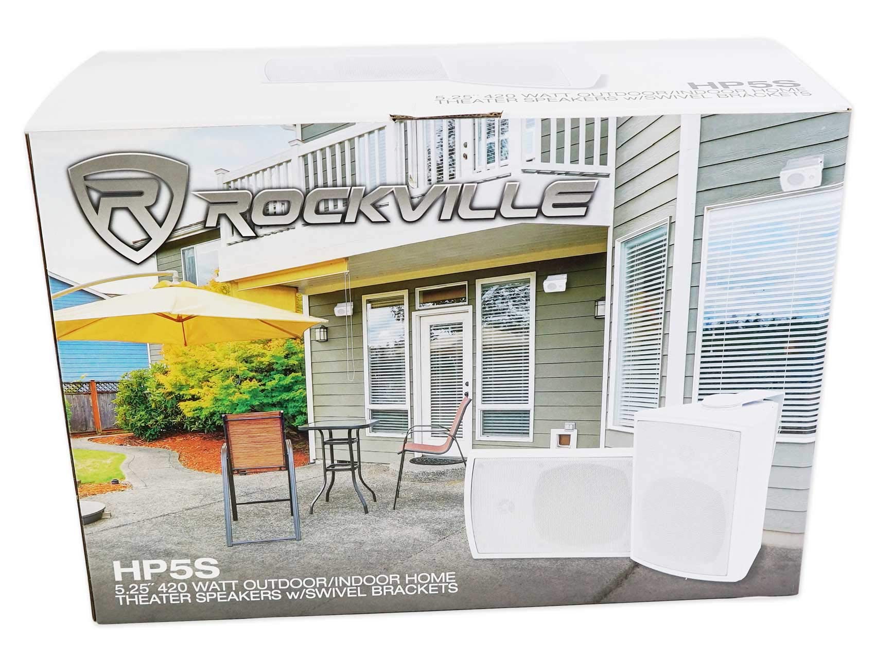 Rockville Pair HP5S 5.25" Outdoor/Indoor Home Theater Speakers w/Swivel Bracket, White