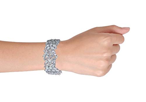 Bling Jewelry Elegant Formal AAA CZ Wide Statement Bracelet for Women, Prom, Wedding or Bridal Occasions Multi Row Big Oval Cubic Zirconia Cluster Design Silver Plated