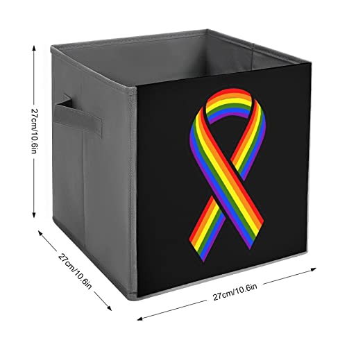 Gay Pride LGBT Awareness Ribbon Collapsible Storage Bins Basics Folding Fabric Storage Cubes Organizer Boxes with Handles
