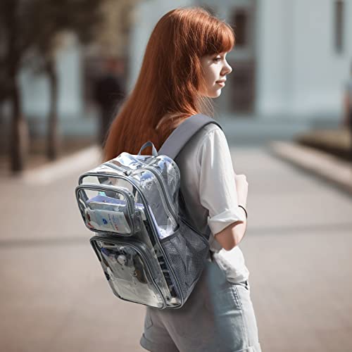 PACKISM Clear Backpack for School - 17" Heavy Duty PVC Transparent Backpacks with Multi-pockets for College Workplace Security, Grey(for age 12 above)