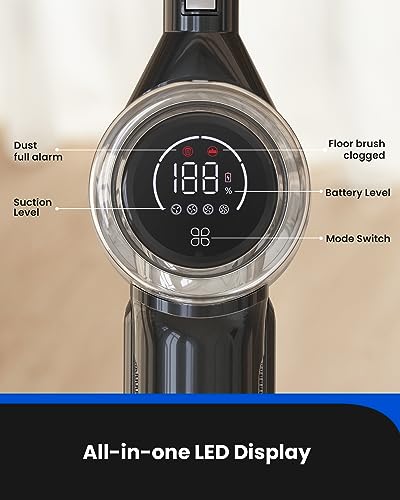 Proscenic P12 Cordless Vacuum Cleaner, Vertect Light, Anti-Tangle Brush, Stick Vacuum with Touch Display, 33Kpa/120AW Cordless Vacuum, Max 60mins Runtime, Deep Clean for Pet Hair, Hard Floor & Carpets