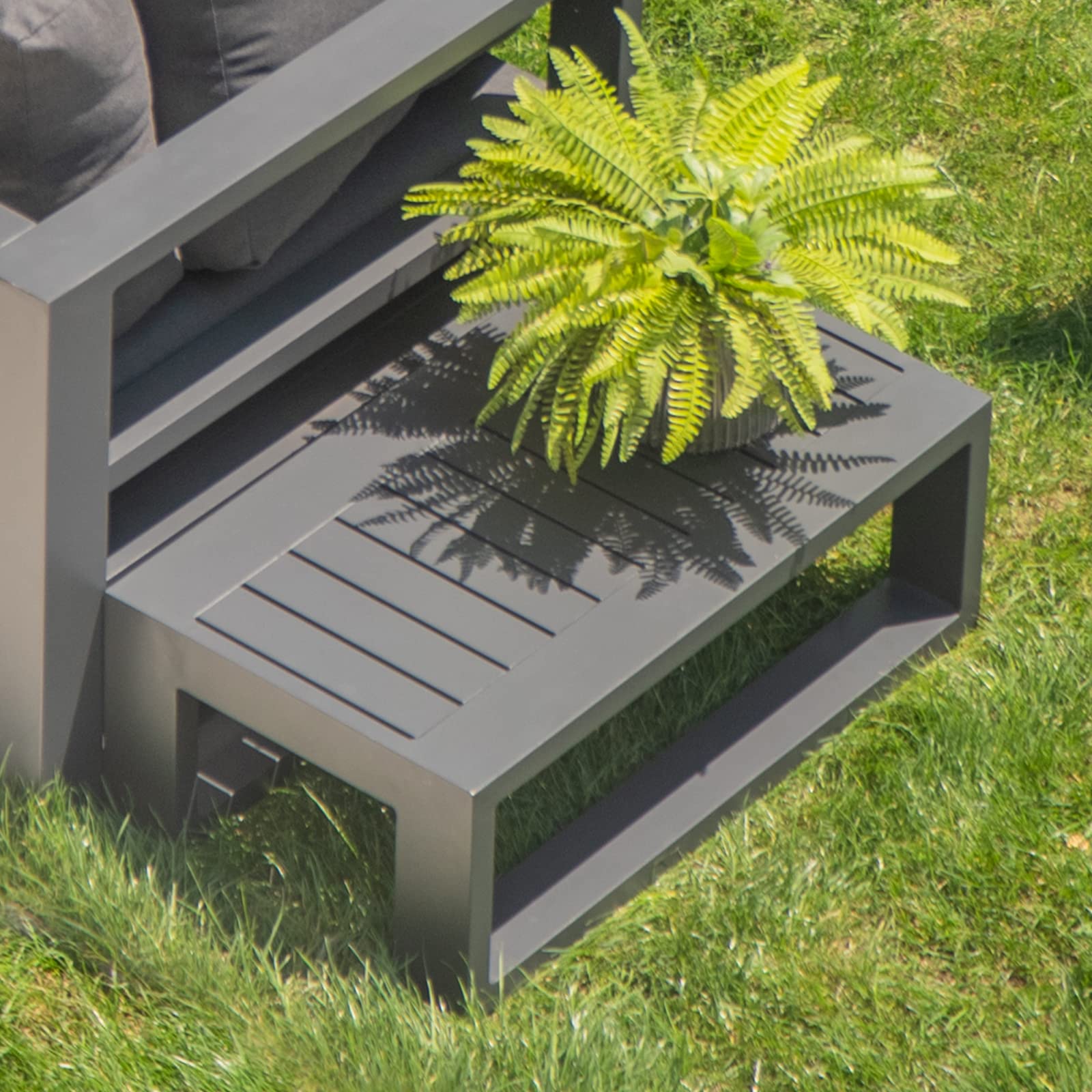 LebenLiebe Patio Side Table Aluminum Outdoor End Tables for Outside Small Rectangle Coffee Table Patio Furniture for Garden Backyard, Grey Frame