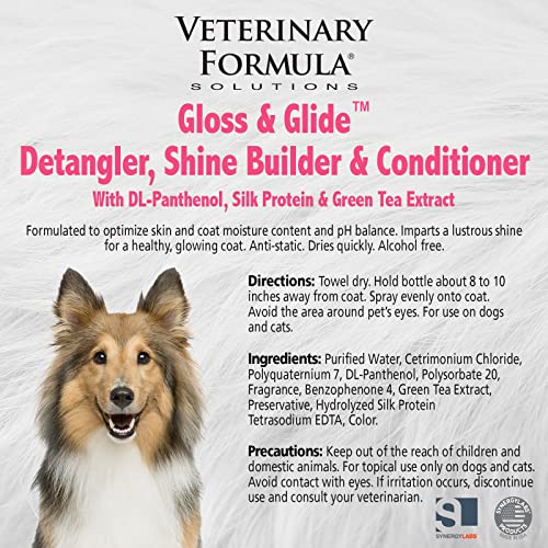 Veterinary Formula Solutions Gloss & Glide Detangler, Shine Builder, Conditioner Spray for Dogs β Quickly Detangles Matted Hair β With Silk Protein and Antioxidants (8 Fl. Oz.)