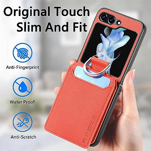 protective filp case Compatible with Samsung Galaxy Z Flip 5 Wallet Case with Ring, Galaxy Z Flip 5 2023 Case with Card Holder Premium PU Leather Protective Phone Case Cover ,Slim Protection Shockproo