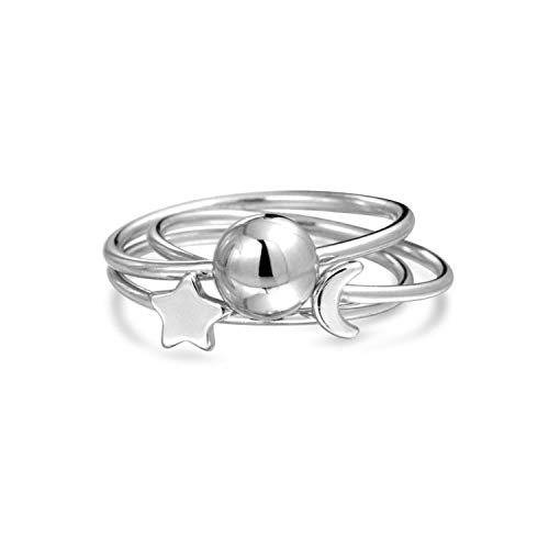 Bling Jewelry Minimalist Delicate Sun Moon Star Knuckle Thin 1MM Band Stackable Celestial Midi Three Ring Set For Women Teen .925 Sterling Silver