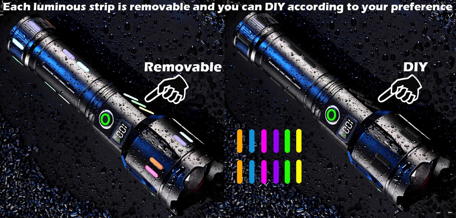 LED Flashlight, Rechargeable Flashlights High Lumens Bright 990000 Lumen, 5 Mode Tactical Flash Light Powerful IPX7 Waterproof Zoomable Focus for Emergency Camping Essential Hiking Gear Fishing Home