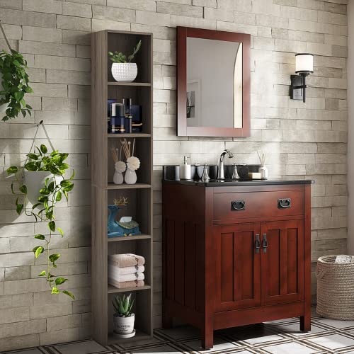 HOFFREE 6-Tier Narrow Bookcase Tall Wood Bookshelf Cabinet Cube Organizer Book Shelves Display Storage Shelves Rack for Small Spaces Home Office Living Room - Oak
