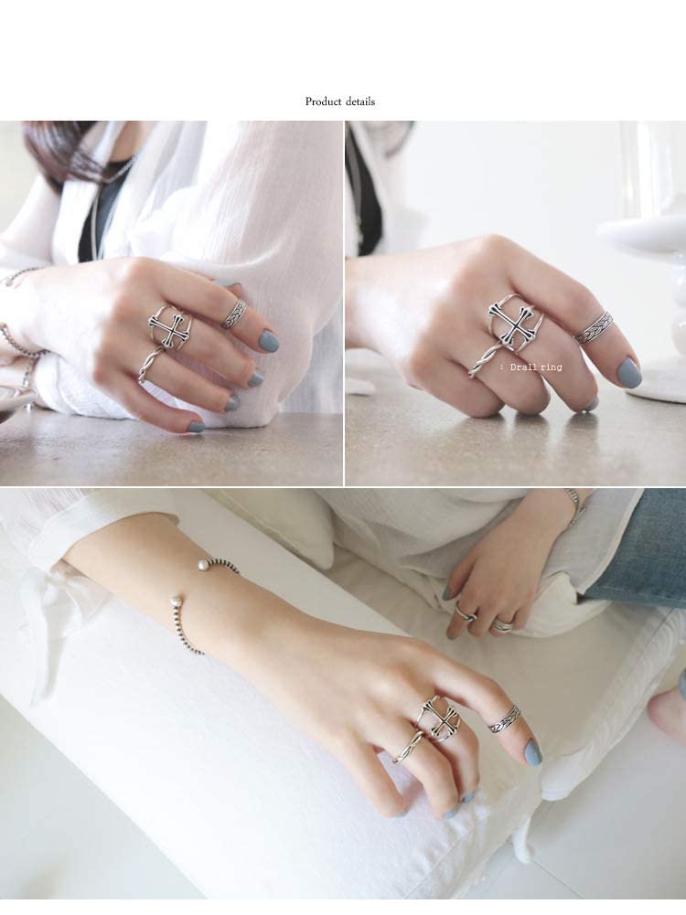 CANDYFANCY Celtic Knot Ring 925 Sterling Silver Knuckle Thumb Rings for Women Open Adjustable Middle Finger Ring Size 4-6(Two line Twist)