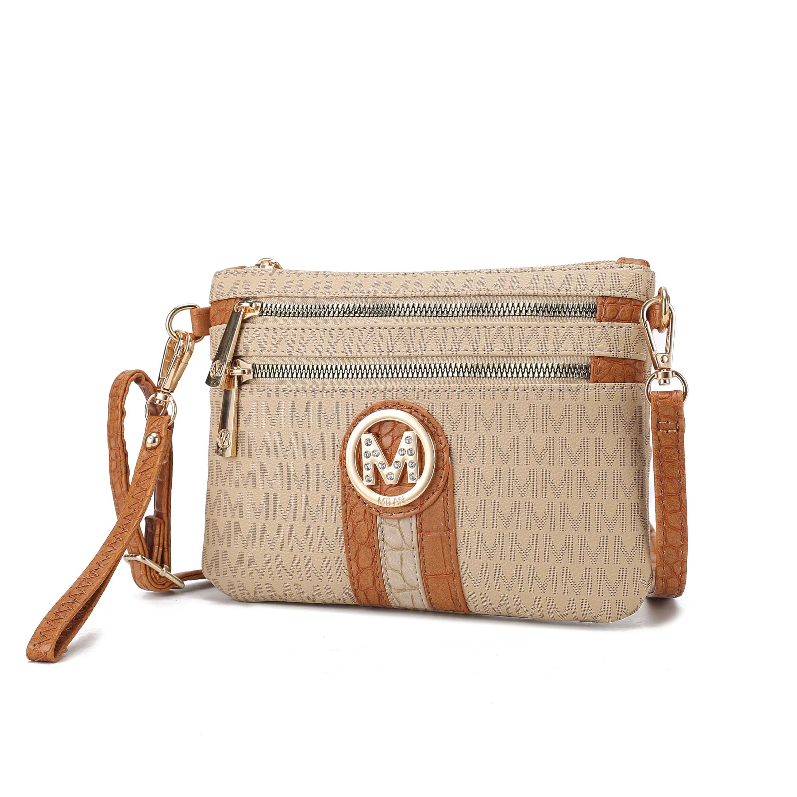 MKF Crossbody Bag for Women, Wristlet Strap – PU Leather Shoulder Handbag – Small Pocketbook Messenger Purse Black