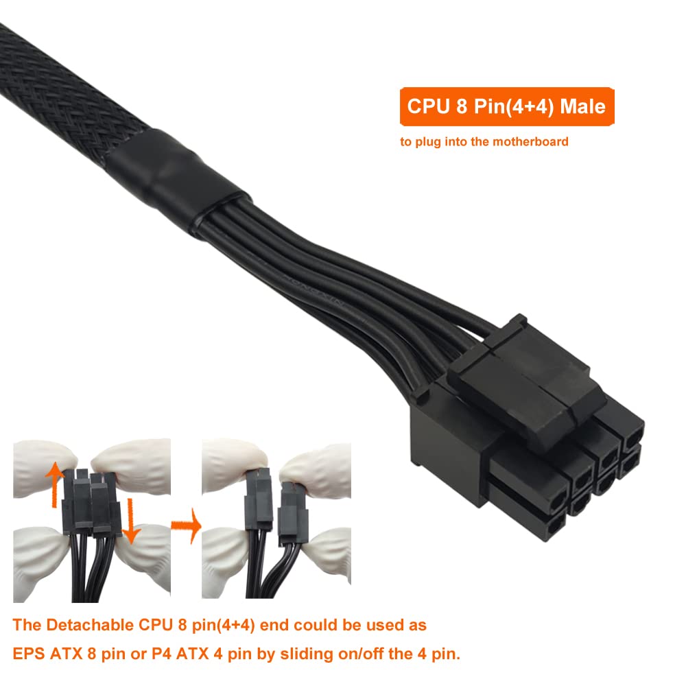 YEZriler CPU Cable for Corsair PSUs, CPU 8 Pin Male to CPU 8 Pin (4+4 Detachable) Male EPS-12V Motherboard Power Adapter Sleeved 25-inch (63cm)