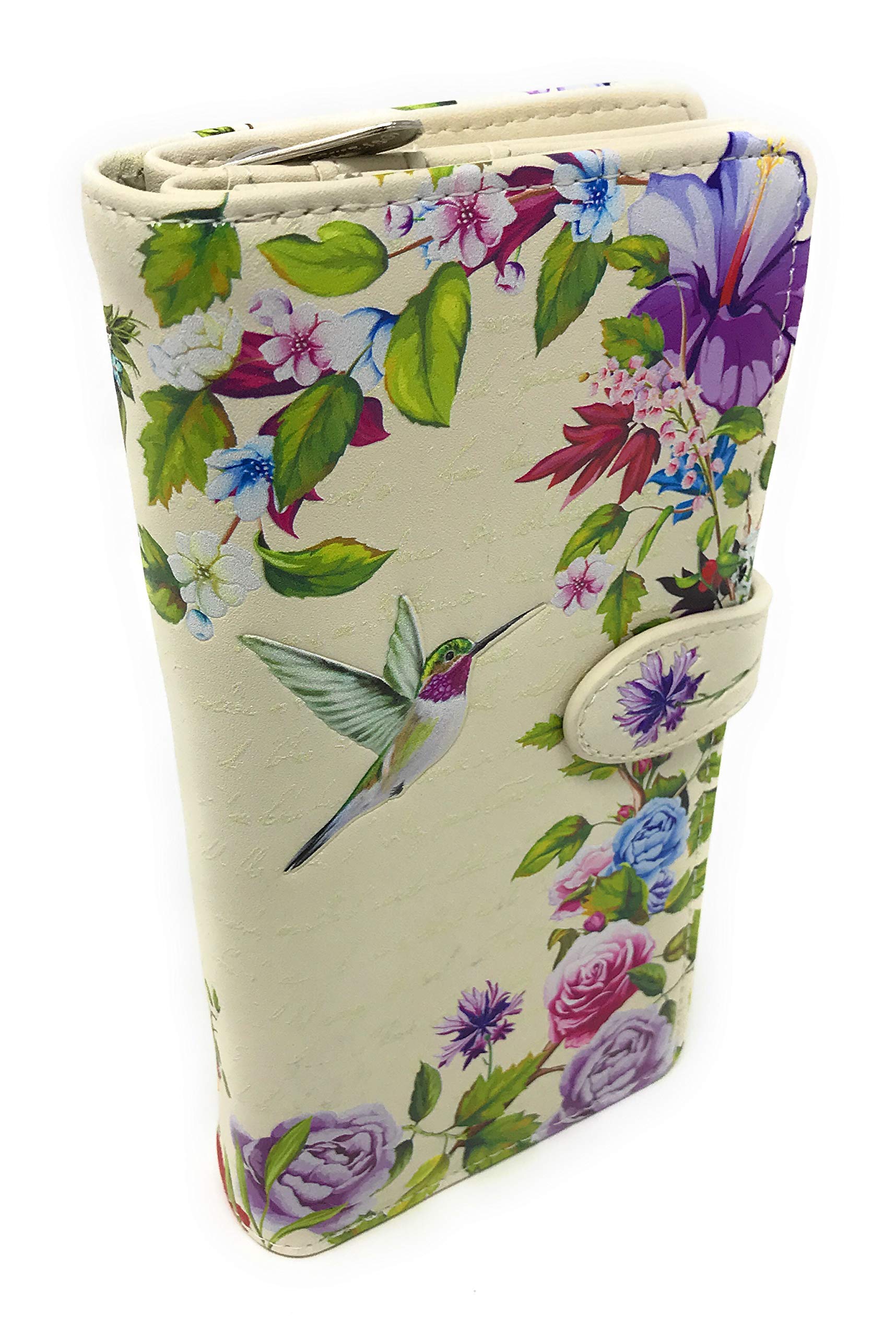 Shag Wear Vintage Hummingbird Large Bird Wallet for Women and Teen Girls Vegan Faux Leather 7" Beige