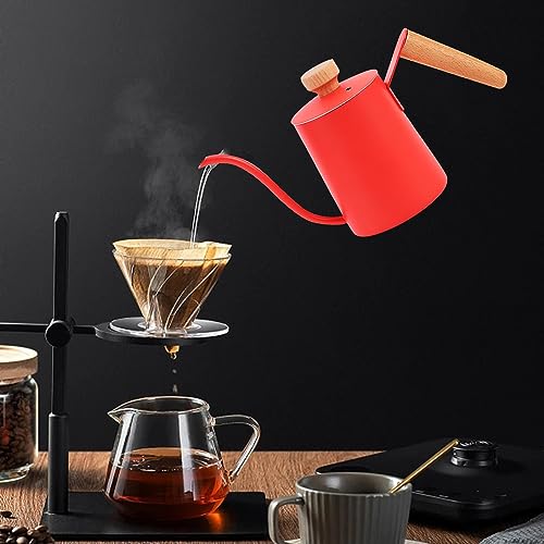 gazechimp Drip Coffee Kettle Pour over Kettle 350ml Anti Hot Wooden Handle Coffee Tea Pot Gooseneck Kettle for Office Coffee Shop Camping Home Kitchen, red