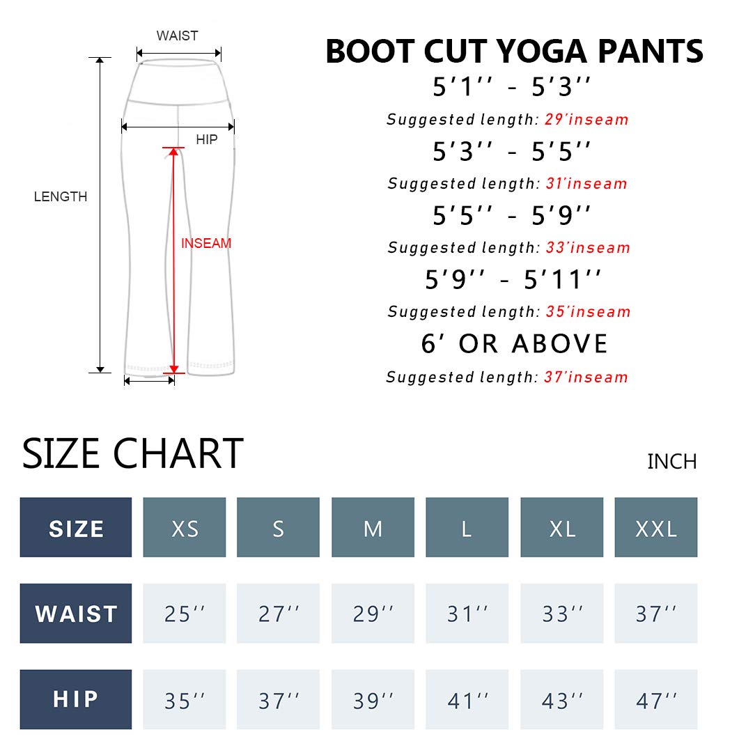 BUBBLELIME 29"/31"/33"/35" 4 Styles Women's Bootcut Yoga Pants Tummy Control - Back Pockets_Black M_29" inseam