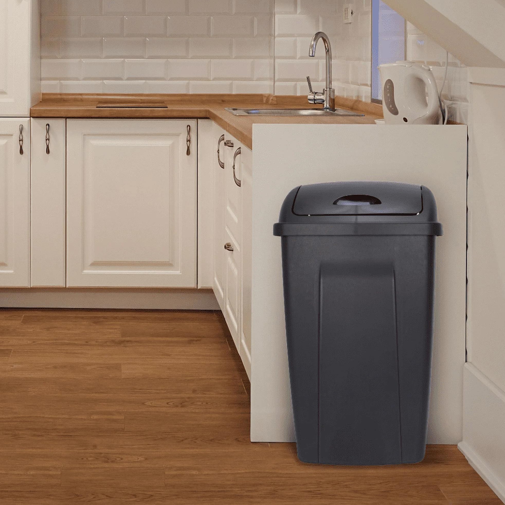 DqOasd Trash Can,13 Gallon Plastic Swing Top Kitchen Garbage Trash Can,Outdoor and Indoor, Recycle Bin and Waste Basket for Home, Office, Garage, Patio, Restaraunt,1 Count (Black)