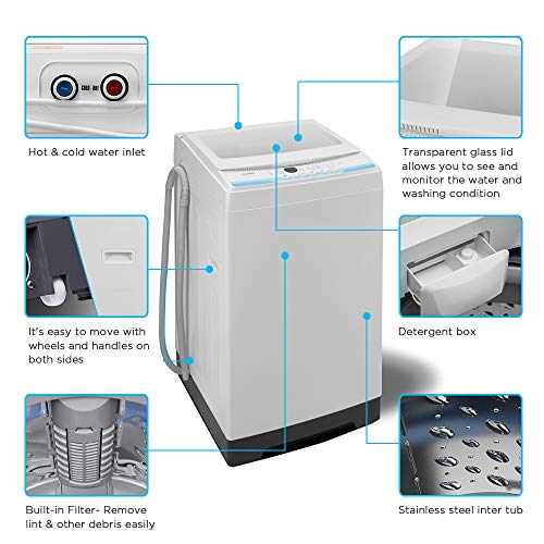 COMFEE’ Washing Machine 2.0 Cu.ft LED Portable Washing Machine and Washer Lavadora Portátil Compact Laundry, 6 Modes, Energy Saving, Child Lock for RV, Dorm, Apartment Ivory White