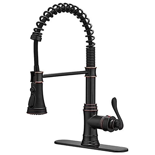 Evolvegoods Touch Kitchen Faucet with Pull Down Sprayer 3 Modes Oil Rubbed Bronze Spring Commercial Single Handle One Hole High Arc Goose Neck Touch Activated Faucet for Kitchen Sink Solid Brass