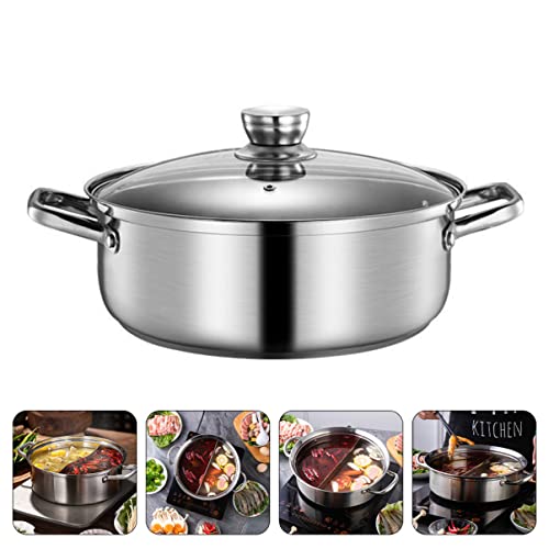 DEPILA Home Sided Plate Electric S Practical Ramen Cooker Yang Size Stick Stainless Base Cooker: Gas Two-Flavor Soup Cookware Stove Steel Dual Holder Double Two- Basin Duck Woks