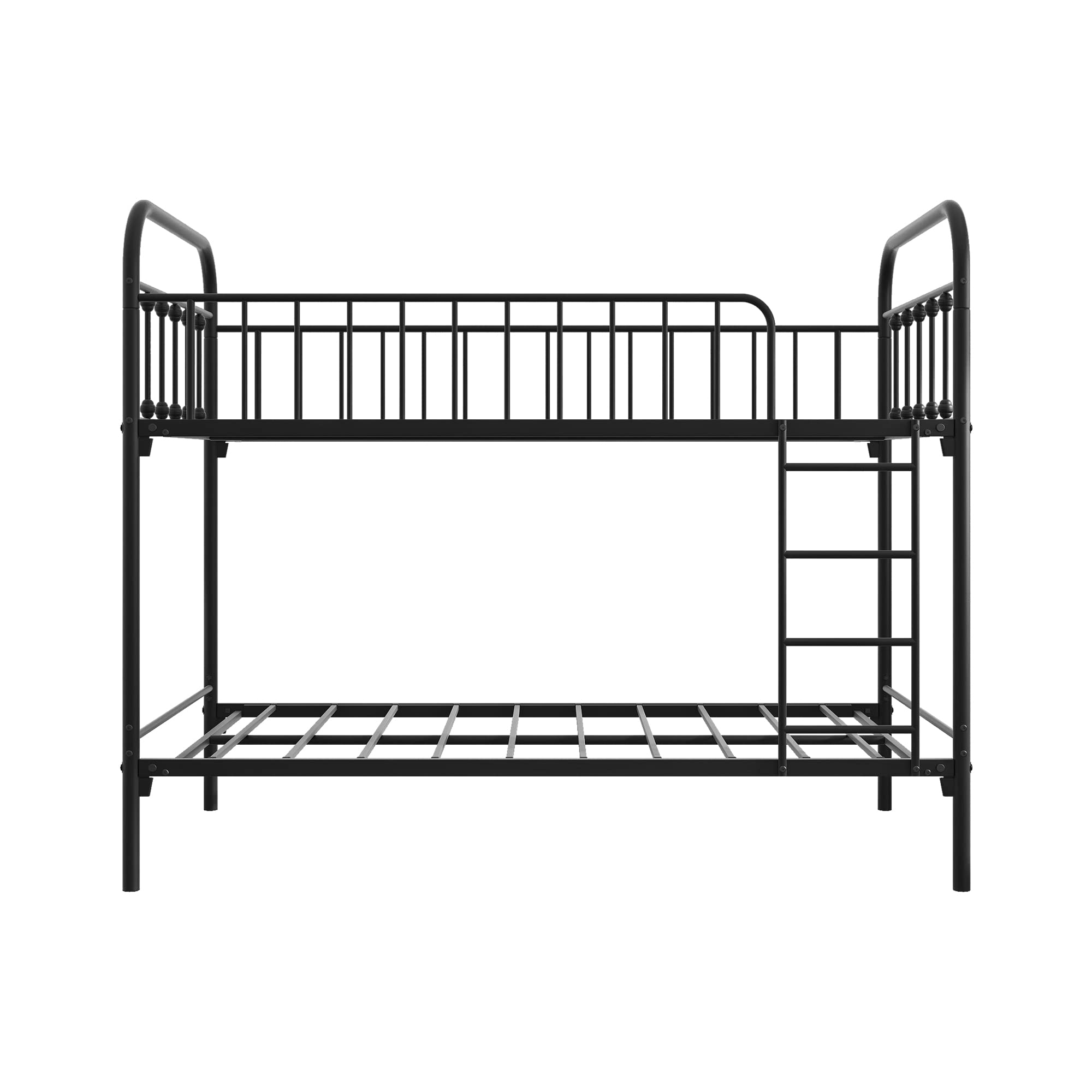 BOFENG Twin Over Twin Metal Bunk Beds with Side Ladders, Heavy Duty Bed Frame with Guardrail for Dormitory Bedroom Boys Girls Adults,No Box Spring Needed,Black