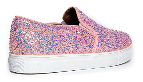 J. Adams Glimmer Sneakers for Women - Casual Glam Slip On Walking Shoes - Pink Glitter - 8