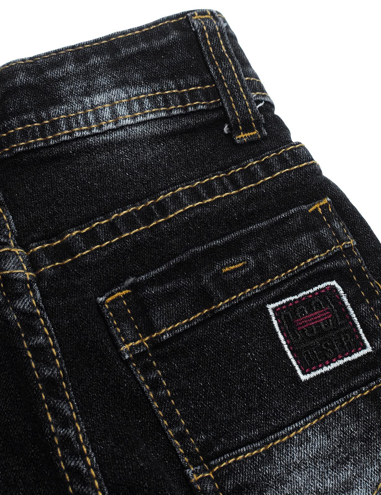 KIDSCOOL SPACE Baby Girl Boy Jeans,Little Kid Elastic Band Inside Ripped,Embroidered Decor Denim Pants,Black,12-18 Months
