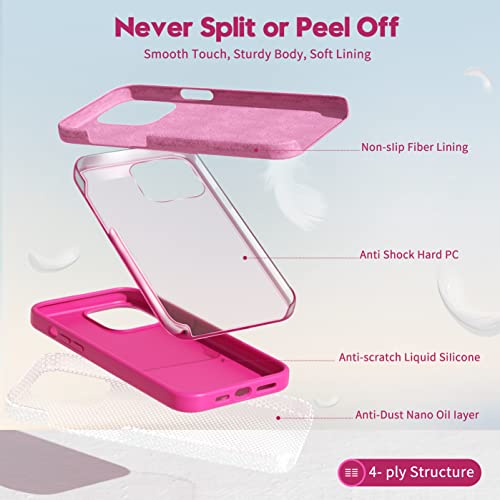 oakxco for iPhone 13 Pro Max Phone Case Liquid Silicone, Fluorescent Bright Solid Color, Cute Thin Slim Soft Rubber TPU Plain Smooth Gel Matte Protective Cover for Women Girl, Fuchsia Hot Pink
