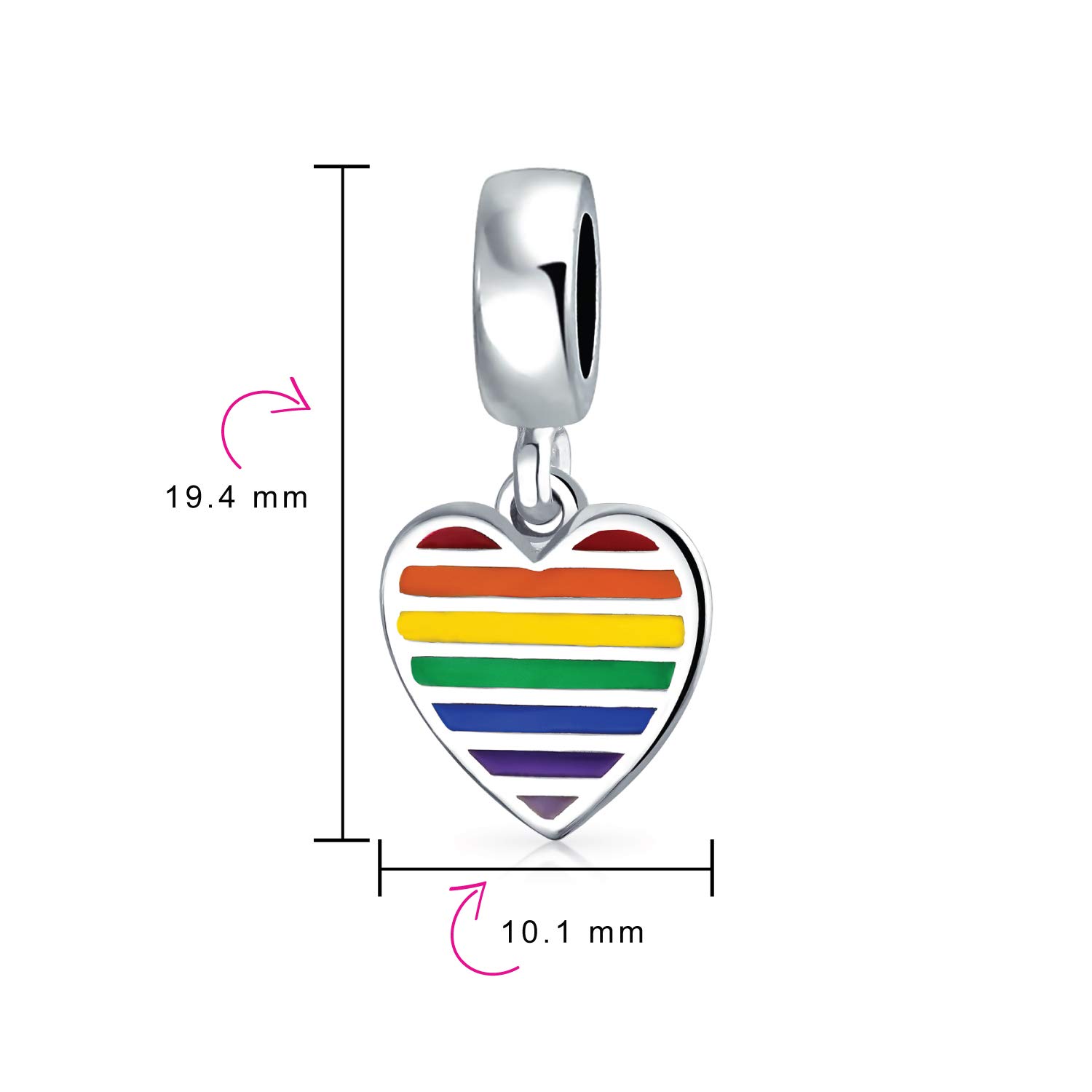 Bling Jewelry Unisex .925 Sterling Silver Inspiration LGBTQ Rights Symbol Rainbow Disc Tag Heart Dangle Bead Charm Personalized Engraved