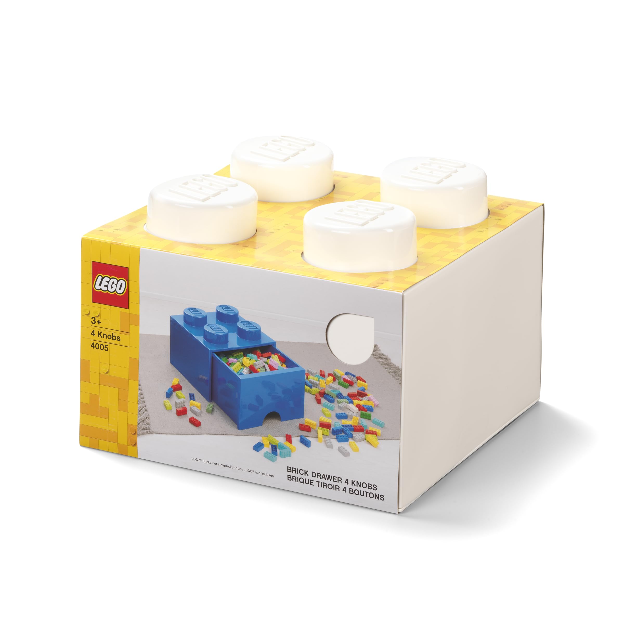 LEGO Brick Drawer, 4 Knobs, 1 Drawer, Stackable Storage Box, White