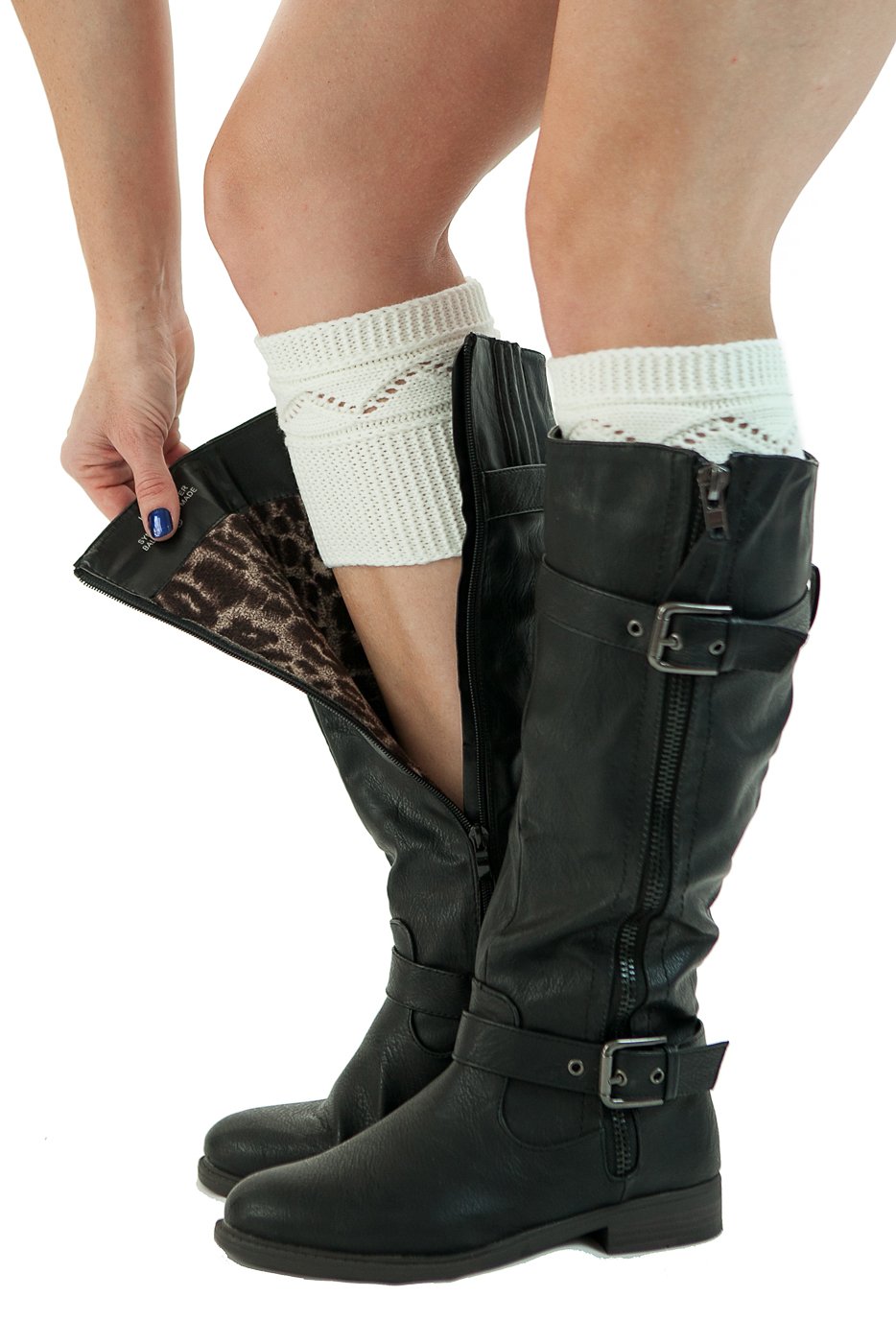 Modern Boho Knit Boot Cuffs Criss Cross Pattern Boot Toppers Ivory