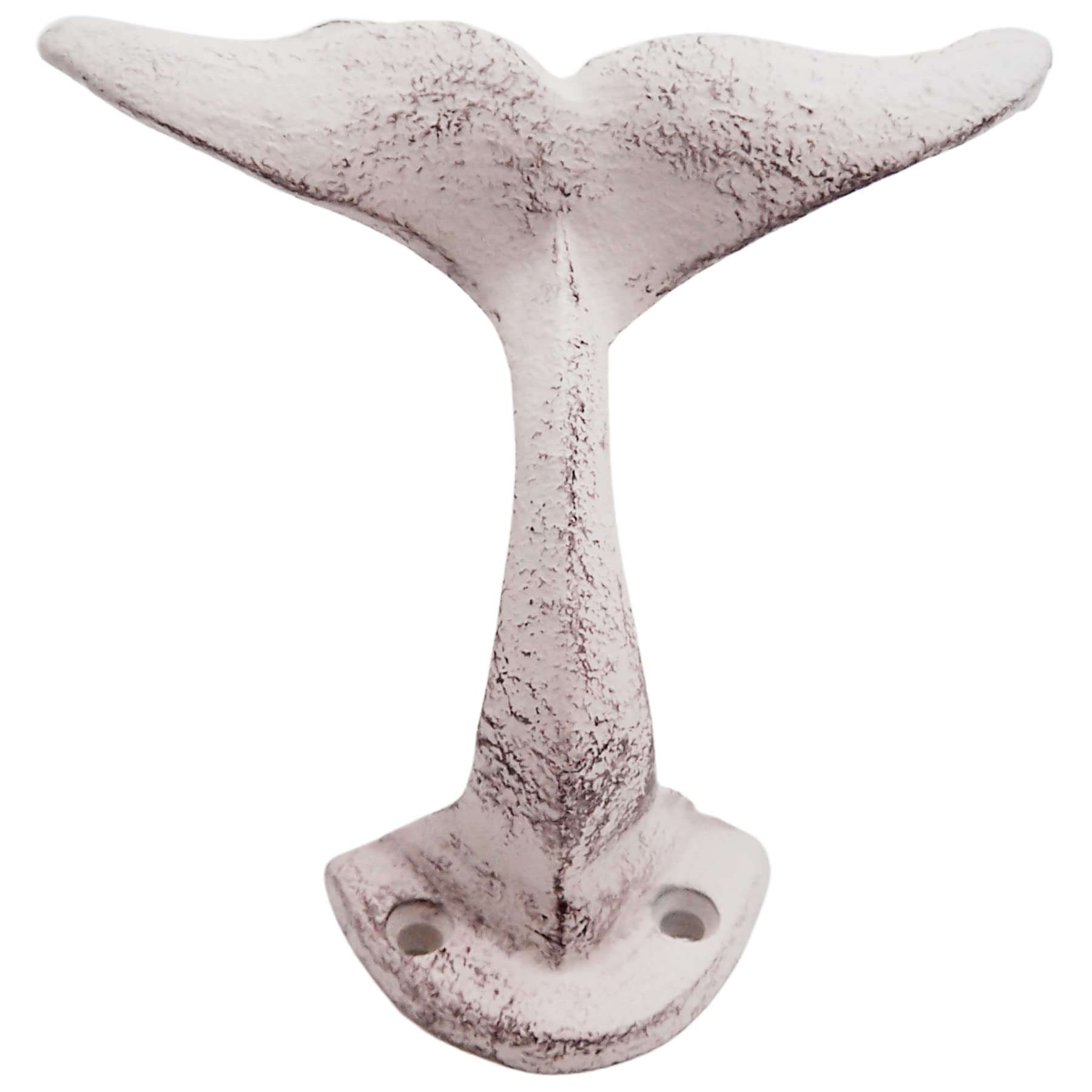 Distressed White Whale Tail Cast Iron Wall Hooks, Wall Mounted for Hanging Coats, Purses, Towels, Hats, Beach Themed Wall Décor, Set of 3, 4.75 Inches High