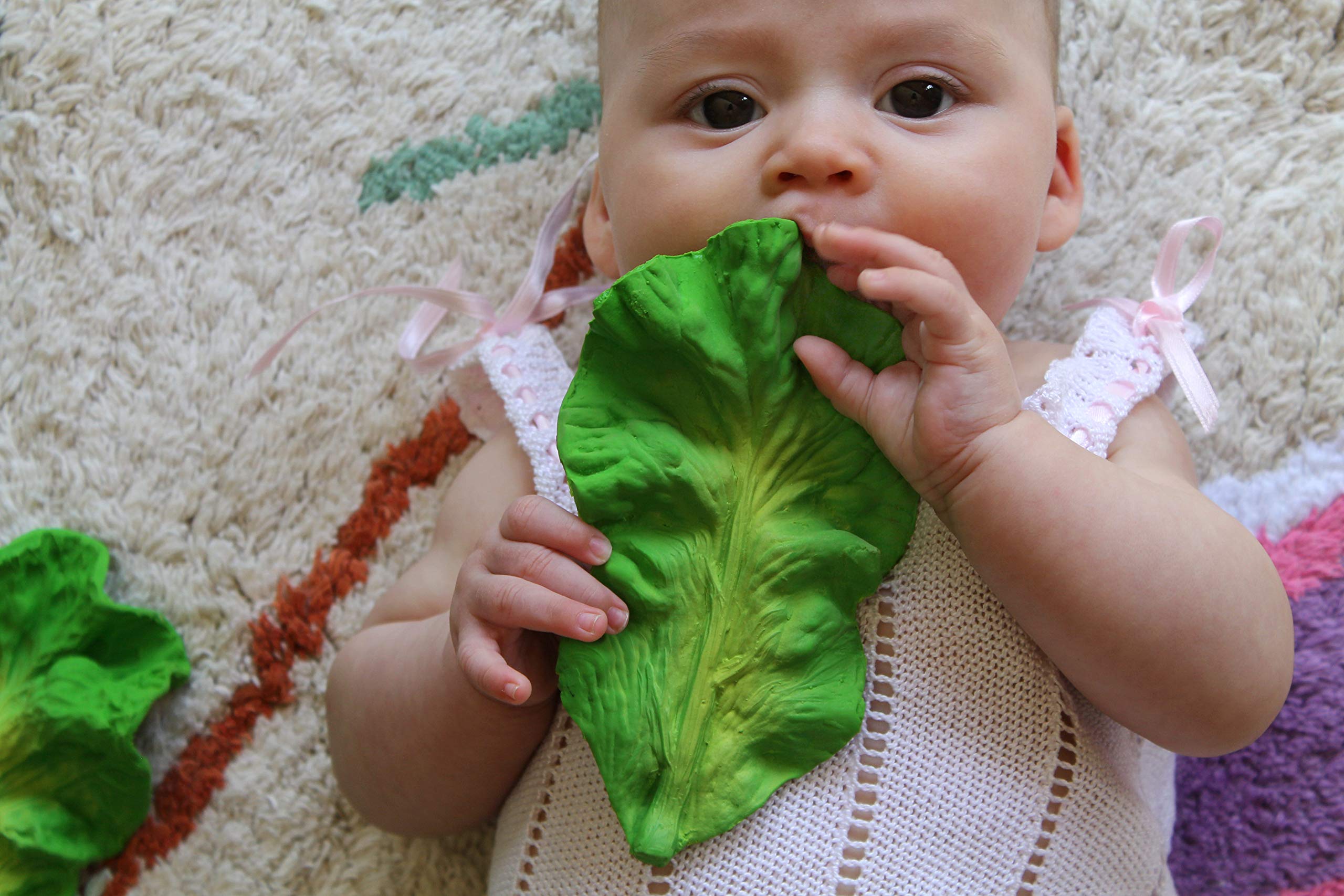 Oli & Carol Natural Rubber Teether - Vegetable Shaped Teething Toy for Babies 0-12 Months | Baby Teething Relief | Teethers for Infants 0-6 & 6-12 Months | Natural Hevea Rubber (Kendall The Kale)