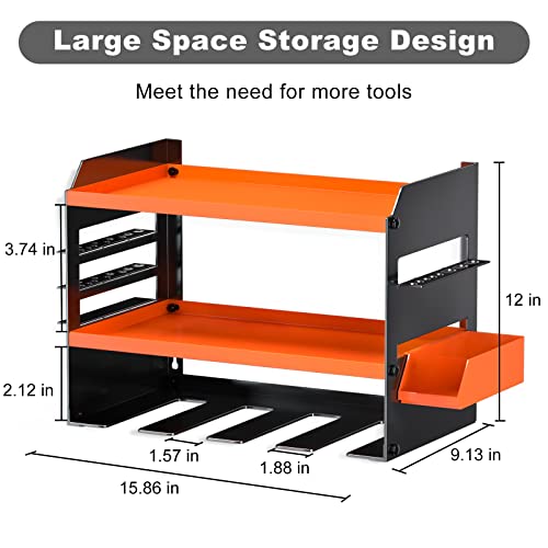 QZER Power Tool Organizer Wall Mount - Heavy Duty Drill Holder with 4 Drill Storage Slots & 2 Large Capacity Compartments, Cordless Drill Storage Rack & Garage Drill Charging Station