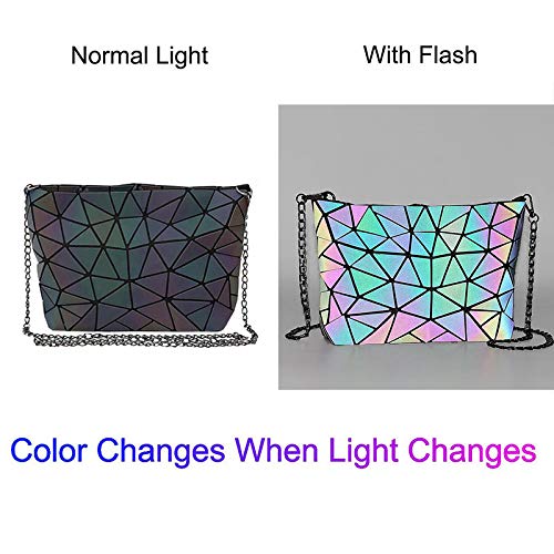Sherry Handbag Fashion Holographic Laser Shoulder Bag Geometric Envelope Clutch Chain Crossbody Purse (Luminous)
