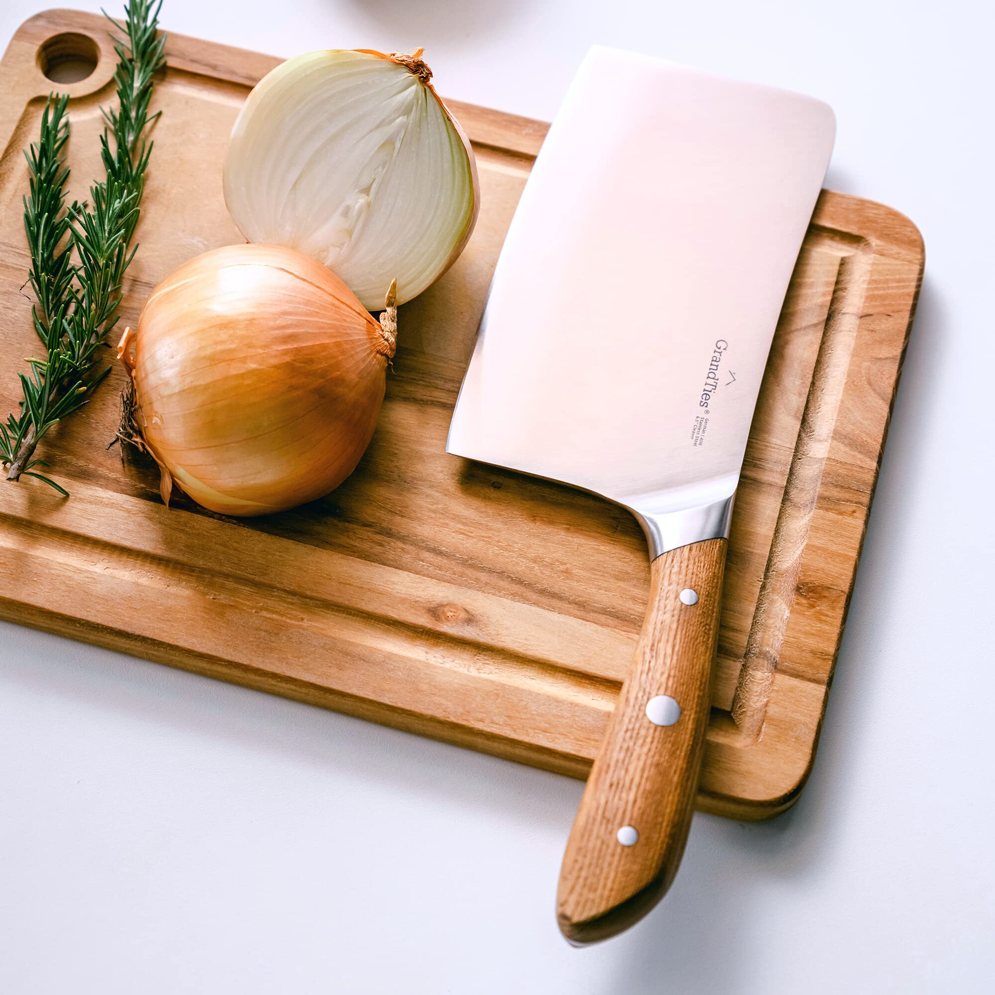GRANDTIES Meat Cleaver – 6.5” Heavy Duty Butcher Vegetable Bone Knives, Full Tang Sharp High Carbon German Stainless Steel Chopper, Ergonomic Wooden Handle with Gift Box – Bosco Series