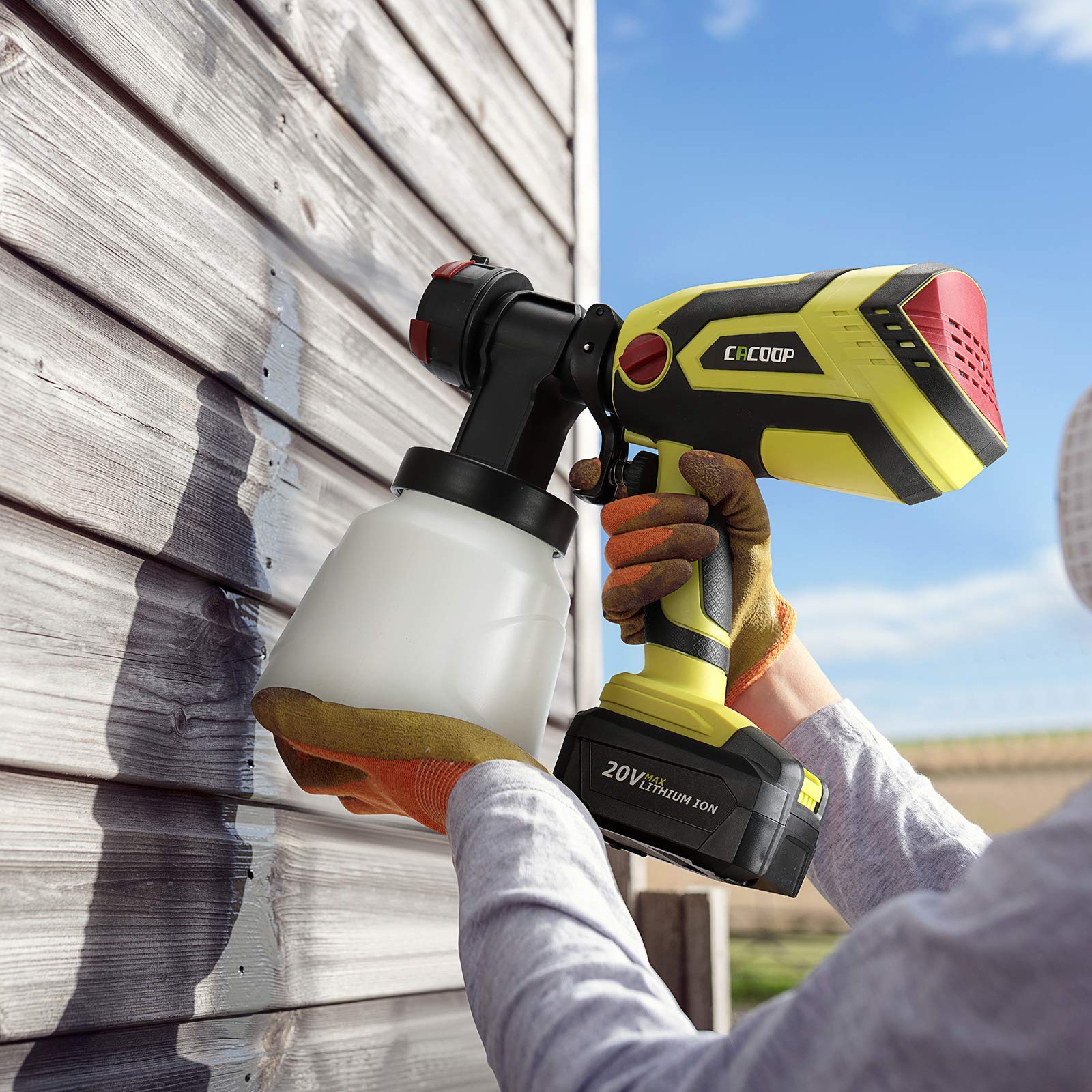 CACOOP Cordless Paint Sprayer Gun w/4.0Ah Battery and Fast Charger, 550W Battery Powered HVLP Sprayers for Home Interior and Exterior