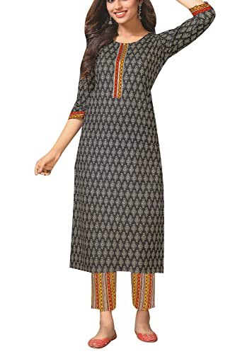 ladyline Casual Ethnic Printed Cotton Kurta with Pants set for Women Kurti (CPKP DTQU690)(48/Gray)