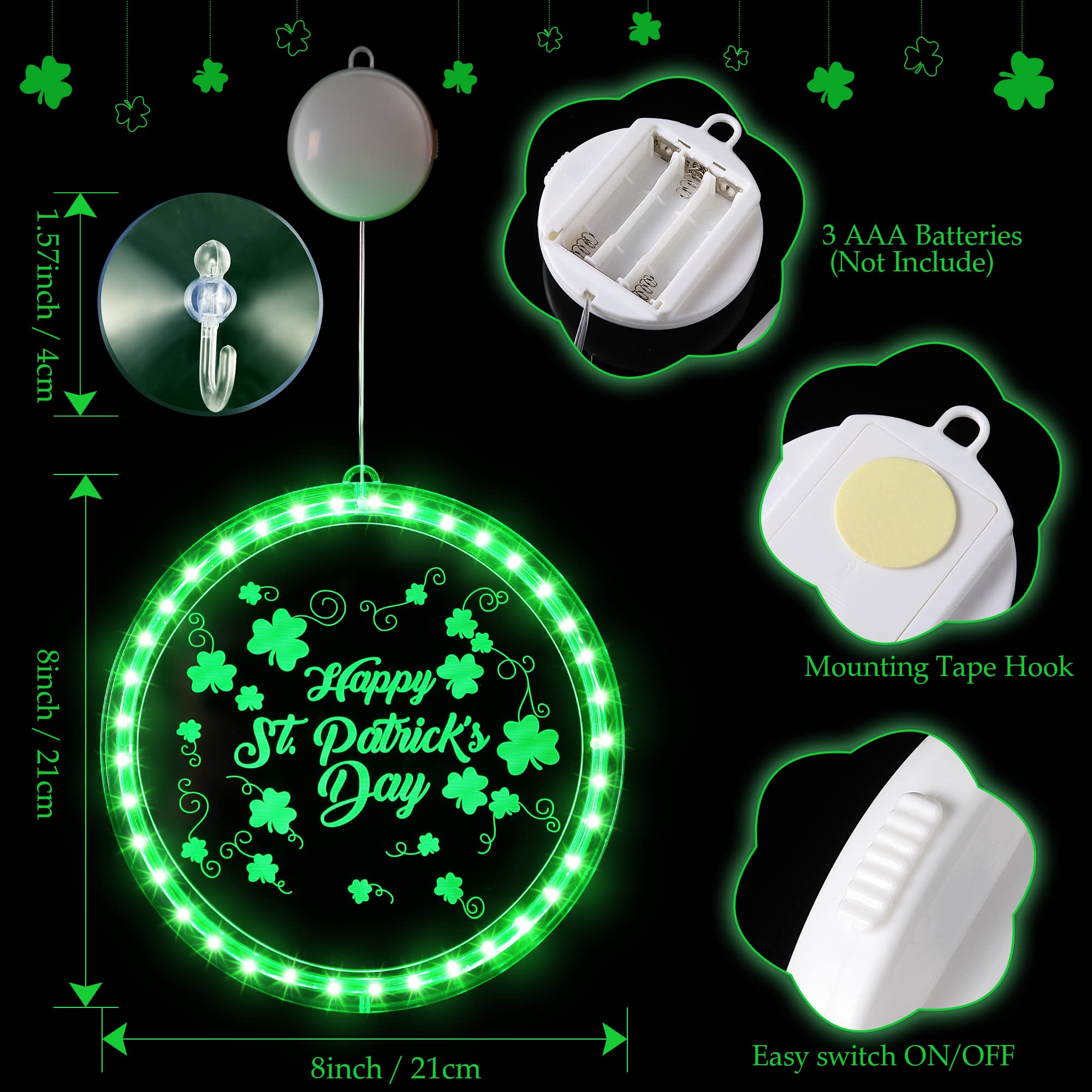 Enhon St. Patrick's Day Clover Window Light Decoration, Backdrop Decorative Saint Patrick Green Light for Windows Pathway Patio Bedroom Party Holiday Wall Decor (Word Style)