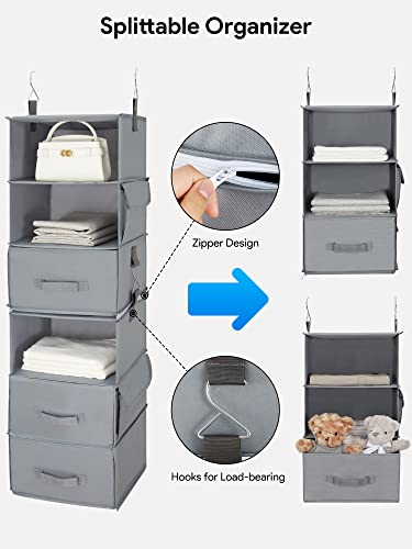 JARLINK 6-Shelf Hanging Closet Organizer, 2 Separable 3-Shelf Hanging Shelves with 3 Drawers, Clothes Organizer and Storage for Bedroom, Wardrobe, Nursery, RV, College Dorm, 12.2'' x 13.6'' x 47.2''