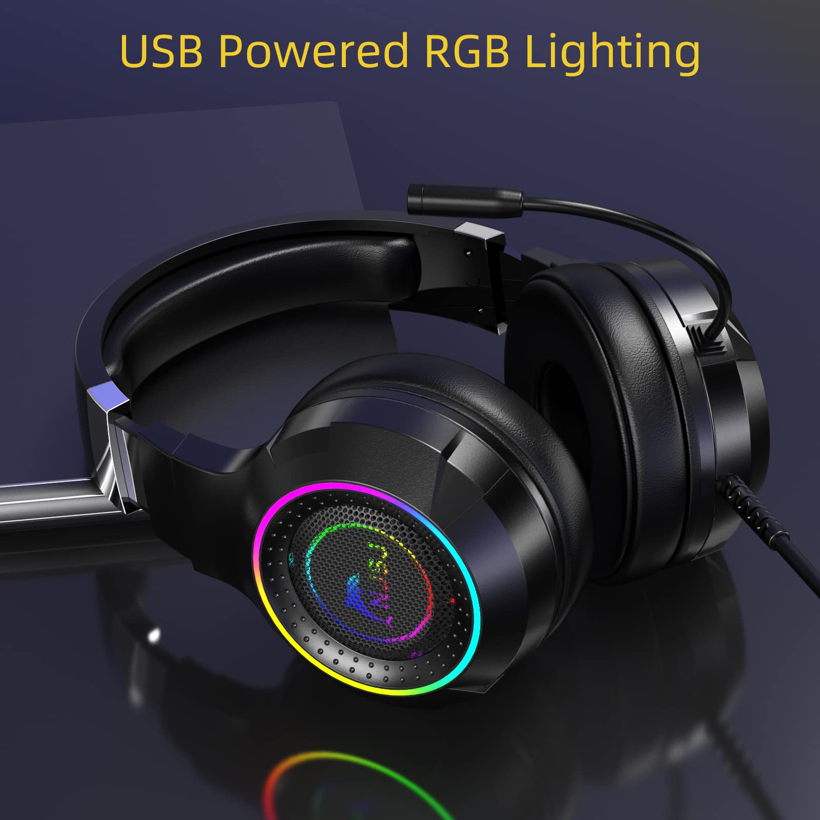 CHAFON E300 Gaming Headset with Noise Cancelling Microphone, Surround Sound Headphones for PS4 PC Xbox One PS5 Controller, Dynamic RGB Wired Headsets for Computer Laptop Mac Nintendo NES Games