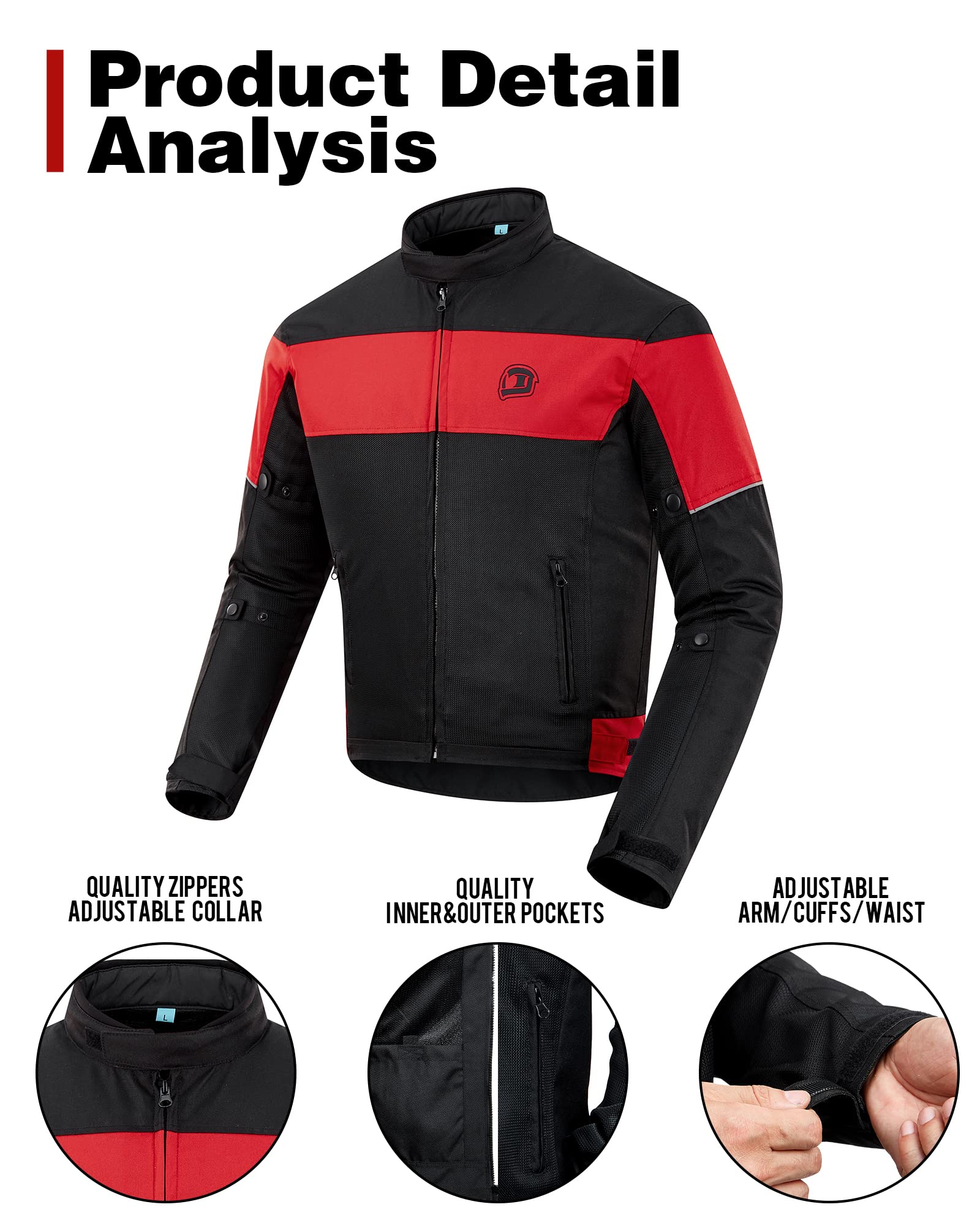 BORLENI Motorcycle Jacket for Men-Mesh Slim Motorbike Riding Jacket with CE Armor High Visibility Powersports Protective Gear