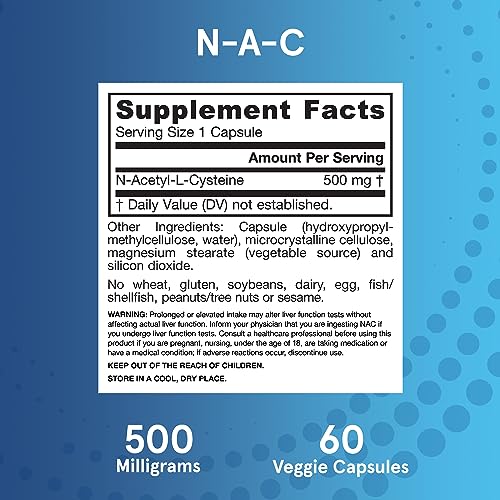 Jarrow Formulas N-A-C 500 Mg - Antioxidant Amino Acid Supplement – Supports Cellular Health & Liver Function - Precursor to Glutathione - Up to 60 Servings (Veggie Caps)