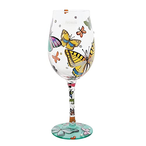 Designs by Lolita “Butterflies” Hand-painted Artisan Wine Glass, 15 oz.