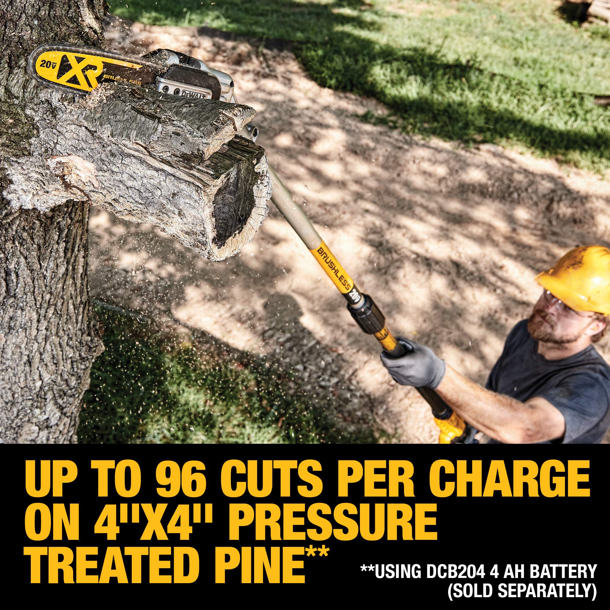 DEWALT 20V MAX* Pole Saw & Hedge Trimmer Attachment, 15-foot Reach, Brushless (DCPS620M1 & DCPH820BH)