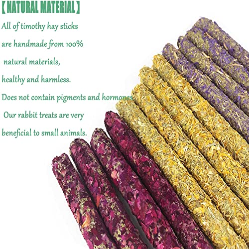 Rabbit Chew Toys 40pcs Timothy Hay Sticks About 14oz/400g Hamster Molar Snacks Handmade are Perfect Food Accessories for Bunny Guinea Pigs Rats Chinchillas Gerbils (40pcs Multiple Flavors Hay Sticks)