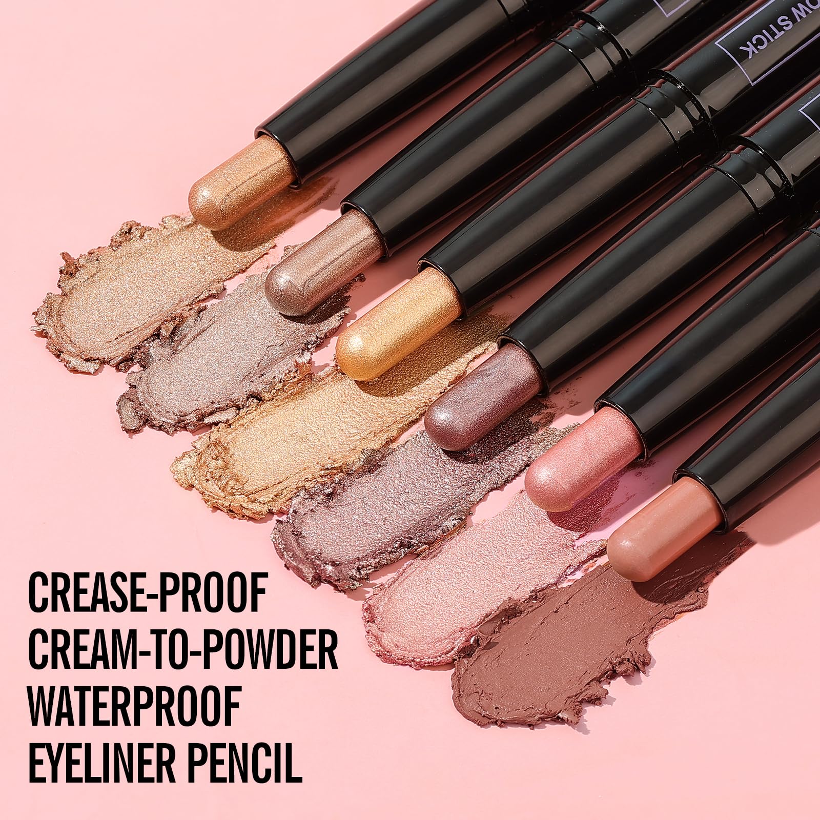 KIMUSE 6 PCS Brown and Neutral Metallic Eyeshadow Stick,Creme to Powder Cream Shimmer Eyeshadow Pencil Crayon,Long Lasting & Waterproof Eyeshadow Stick Eye Sets